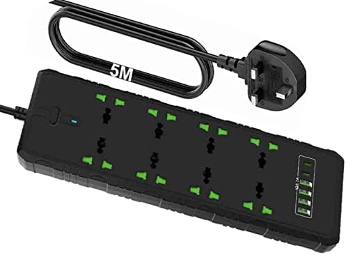 5 Meter Extension Lead Cord Power Strips Plug Adapter, BEONE 8 Way ...