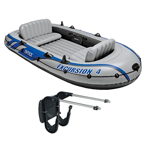 Intex Excursion 4 Inflatable River/Lake Boat Raft Set & Motor Mount Kit ...