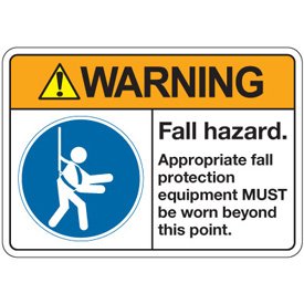Aluminum ANSI Safety Sign - Warning Fall Hazard Approved Fall ...