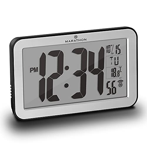 Marathon Atomic Wall Clock Silver Large 9 Inch Display AM PM Or 24 marathon-atomic-wall-clock-silver-large-9-inch-display-am-pm-or-24