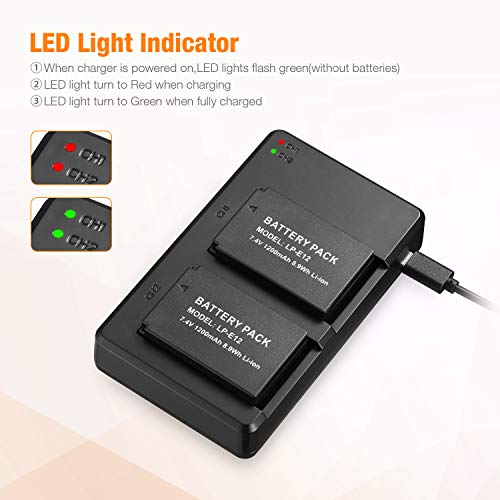 Powerextra 2-Pack of LP-E12 Li-ion Rechargeable Battery and USB Dual Battery Charger for Canon ...