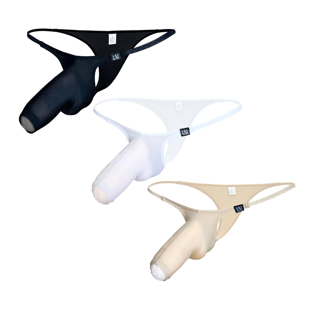 Gogobear Men's Long Pouch G-String Thong Ice Silk Spaghetti Straps ...