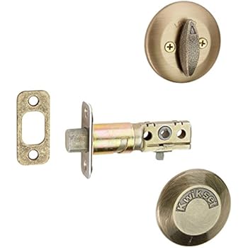 Kwikset 667-5 One Sided Turn Deadbolt with Blank Plate Antique Brass ...