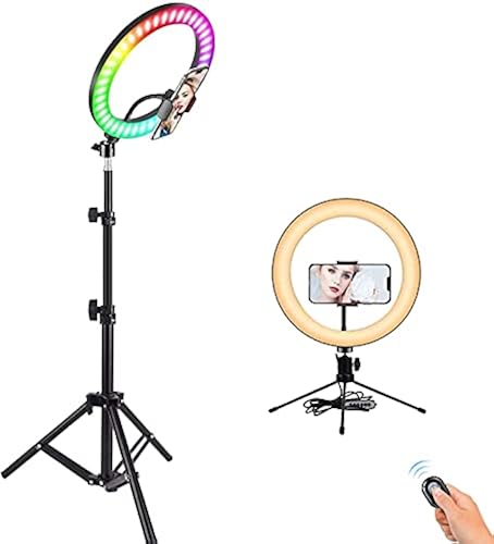 10" Ring Light with Stand, Color Changing RGB LED Ring Light with Two ...