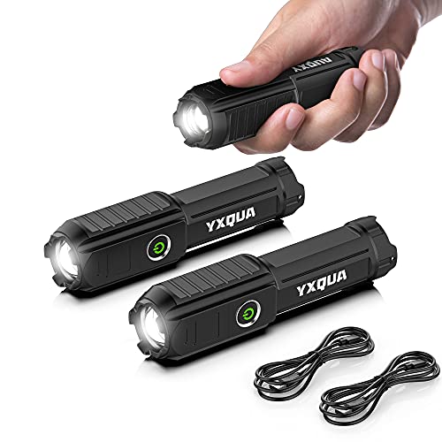 YXQUA 2 Pack USB Rechargeable Flashlight - Small & Bright LED Mini ...