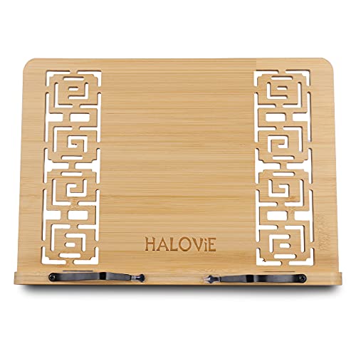 HALOVIE 15.5x11 Inch Extra Large Bamboo Book Stand with 6 Adjustable ...