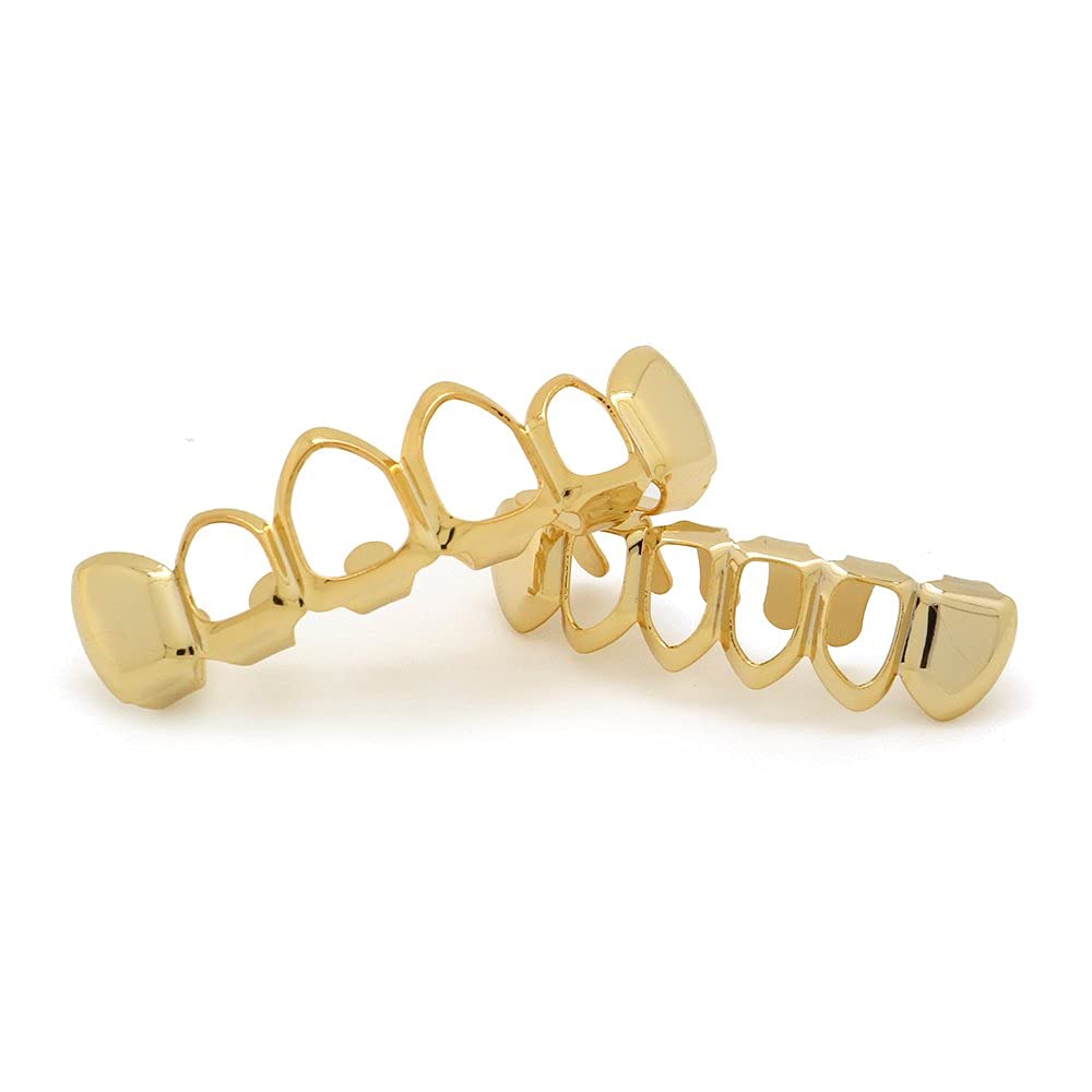 Mua LuReen 14k Gold Silver Open Face Outline 6 Teeth Grillz + Extra 2 ...