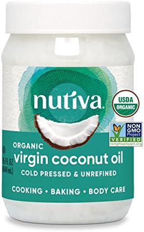 Nutiva Organic Coconut Oil 15 fl oz, Cold-Pressed, Fresh Flavor for Cooking Oil, Natural Hair ...