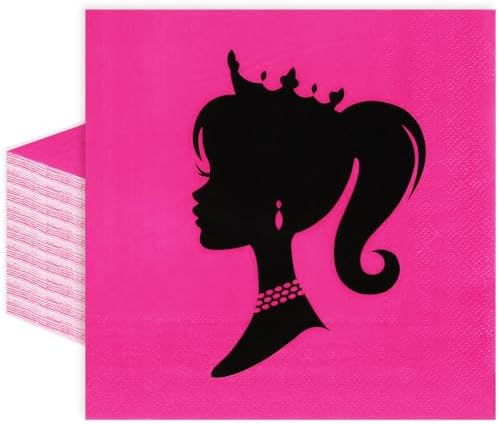 Whaline 80 Pack Pink Girl Paper Napkin 6.5 x 6.5 Inch Girl Princess ...