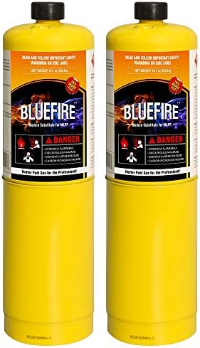 Pack of 2, 16.1 oz BLUEFIRE Modern MAPP Gas Cylinder, 14% More Bonus ...
