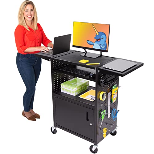 Line Leader Stellar AV Cart | Computer Cart with Pegboard Siding & 12 ...