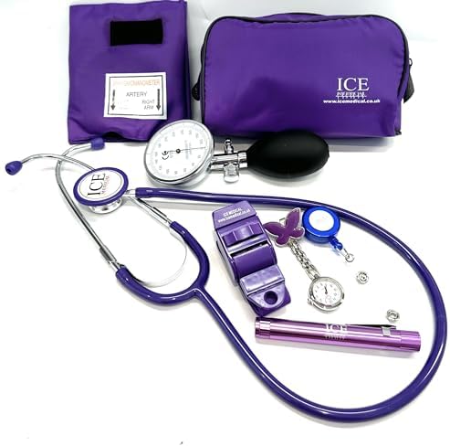 Purple Aneroid Blood Pressure Sphygmomanometer Monitor, Stethoscope ...
