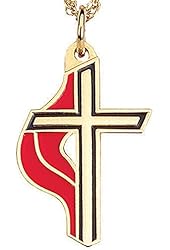 Amazon.com: United Methodist UMC Cross & Flame Necklace Gold Red ...