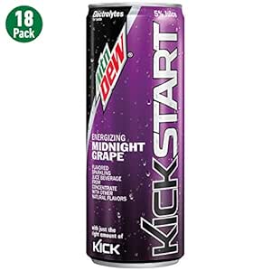 Mountain Dew Kickstart, Midnight Grape, 12 Fl Oz, Pack of 18: Amazon ...