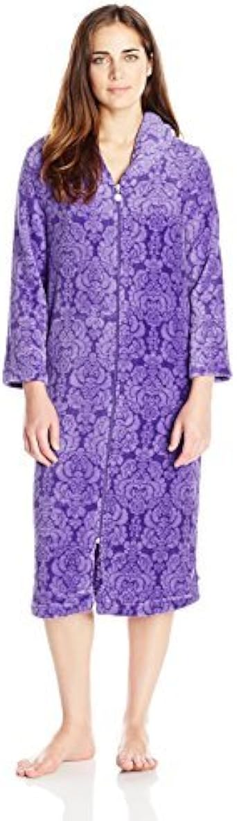 Karen Neuburger Women's 47 Inch Long Sleeved Cable Plush Zip Robe at ...