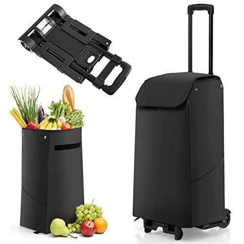Goplus Folding Shopping Cart with Wheels, Heavy Duty Shopping Carts for ...