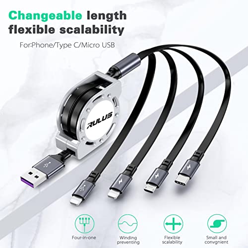 Multi Charging Cable 4A [2Pack 4Ft] 4 in 1 Retractable Multi Fast Charger Cable with 2 * IP/Type ...