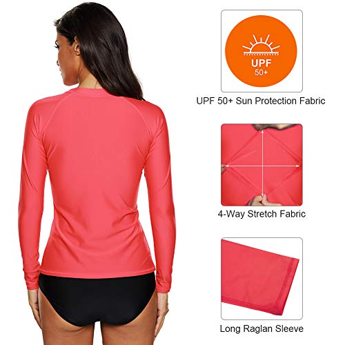 CharmLeaks Rash Guard for Women Long Sleeve UPF 50+ Modest Rashguard Swimsuit Coral 2XL | Pricepulse