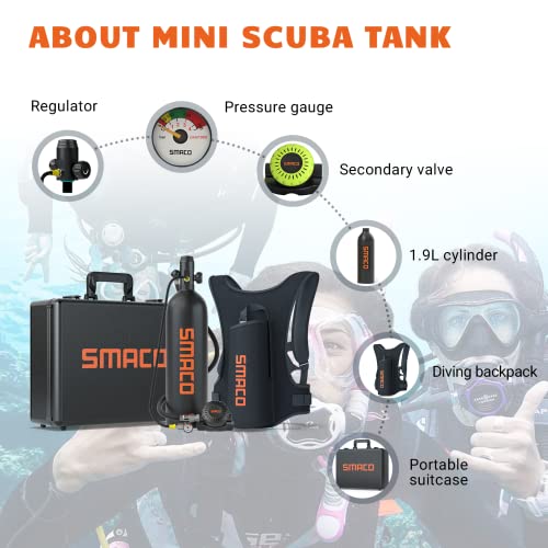 Mini Scuba Tank 1.9L Capacity Diving Oxygen Tank Support 25-30 Minutes ...