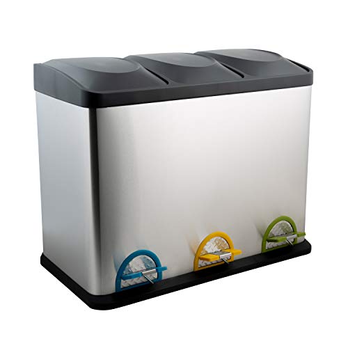 Organize It All 3 Compartment Step-On 45 Liter Recycling Trash Can ...