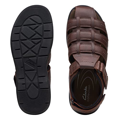 Clarks Men's Walkford Fish Flat Sandal Black Tumbled Leather 13 for ...