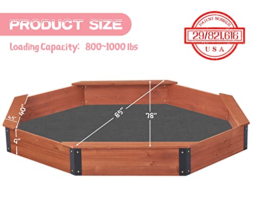 85''x78''x9'' Wooden Octagon Sandbox with Cover | Large Sandpit for ...