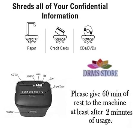 DRMS Industrial Paper Shredder with A4 Size Sheet and Credit/Debit Card ...