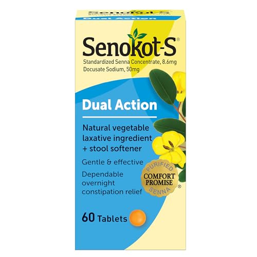 Senokot-S Dual Action 60 Tablets, Natural Vegetable Laxative Ingredient ...