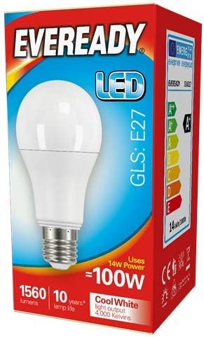 Eveready LED GLS Light Bulb 14 watts 100 watts 1560 Lumens ES E27 Screw ...