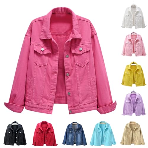 Women's Denim Jackets Pink Jean Jacket Women Long Sleeve Button down ...