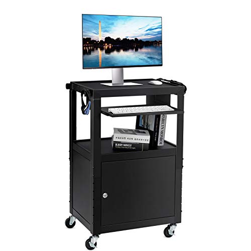 Tangkula Mobile Metal AV Cart with Locking Cabinet, Height Adjustable ...