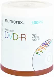 Amazon.com: Memorex DVD-R 16x 4.7GB 100 pack Spindle White Inkjet ...