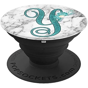 Amazon.com: Teal Letter A Monogram Pop Socket White Marble Blue Floral ...
