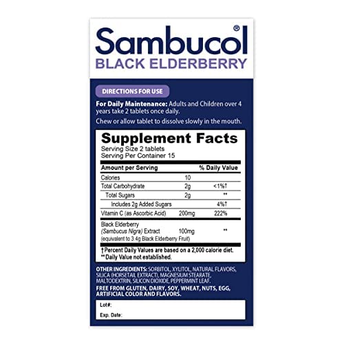 Sambucol Black Elderberry Chewable Tablets - Added Vitamin C, Chewable ...