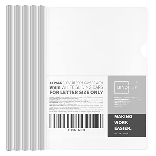 Binditek 12 Pack Clear Report Covers with Sliding Bars,9mm Sliding Bar ...