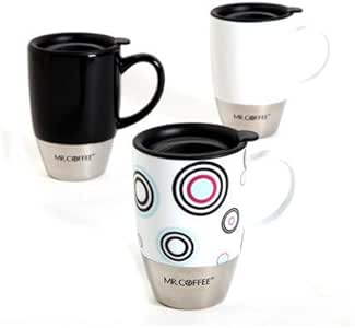 Amazon.com | Mr. Coffee Couplet 15 oz Mugs with Lids, Set of 3: Coffee ...