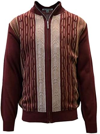 STACY ADAMS Men's Sweater, Full Zippered Modern Cable Knit Jacquard ...