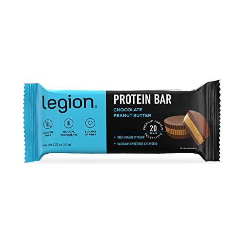 Legion Chocolate Peanut Butter Protein Bar - 100% Whey Protein Bars Low Sugar High Protein with ...