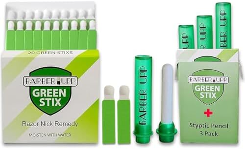 BarberUpp Green Stix + Styptic Pencil Set - Aluminum Sulfate Anti-Bleed ...