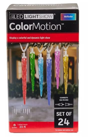Gemmy Lightshow ColorMotion Multi-Color LED Icicle Light Set, 24-Lights ...