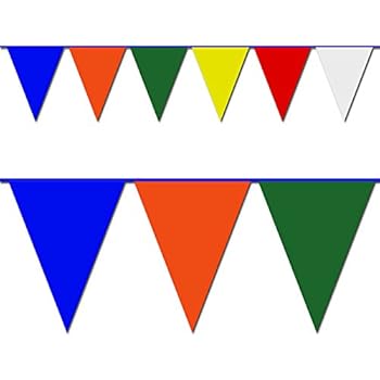 Amazon.com : Solid Multi Color 100 Foot Pennant String Flags Outdoor ...