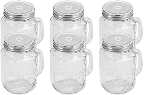 Tosnail 6 Pack 16 Oz. Mason Jar Mugs with Handle, Tin Lid and Plastic Straws - Old Fashion ...
