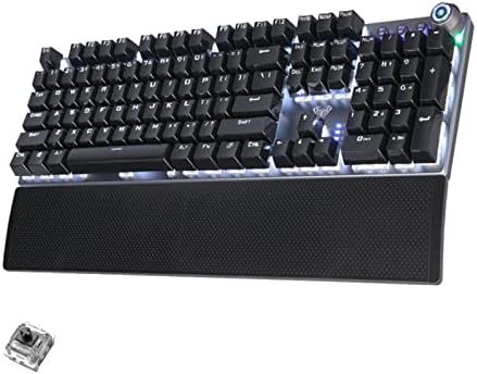 AULA F2088 Mechanical Gaming Keyboard, with Media Control Knob, Removable Wrist Rest, White LED ...