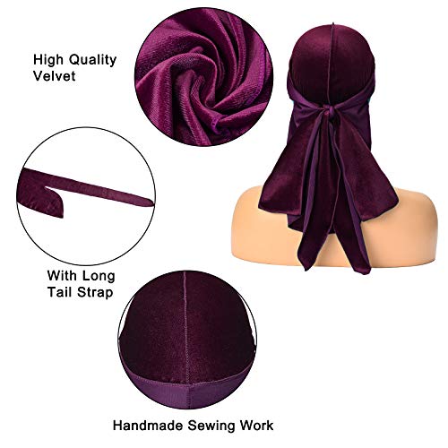 12 Packs Velvet Durag Cap for Men and Women Soft Satin Durag Waves ...