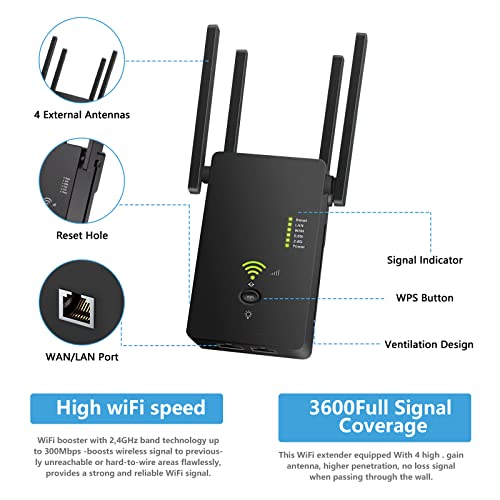 WiFi Range Extender, 1200Mbps Repeater Wireless Signal Booster 5GHz & 2.4GHz Dual Band with 4 ...
