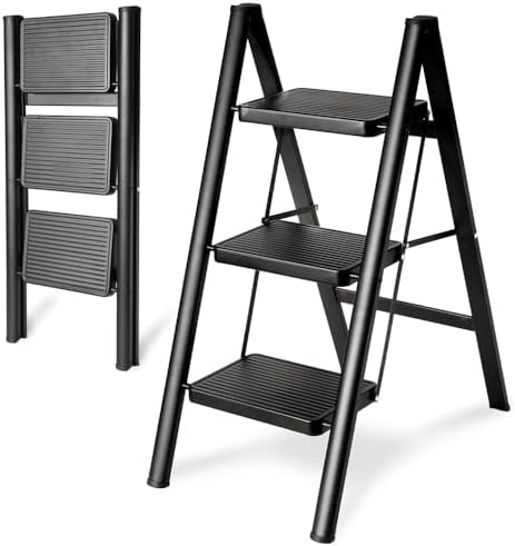 DMG Step Ladder, 3 Steps Full Steel Folding Step Stool, Sturdy Small ...