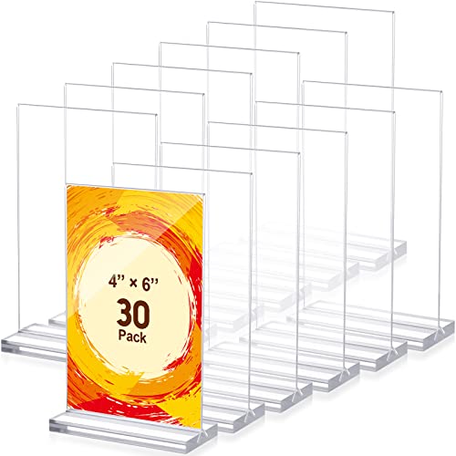 30 Packs 4 x 6 Inch Acrylic Sign Holder Clear Table Menu Display Stand ...