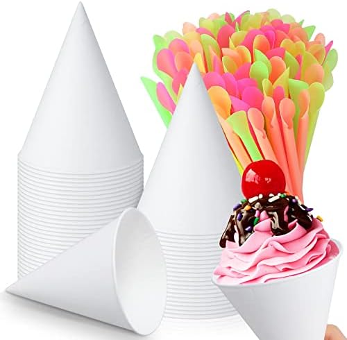 100-Pack Snow Cone and Straw Cone, 6 Ounce, Straw Spoon Disposable ...