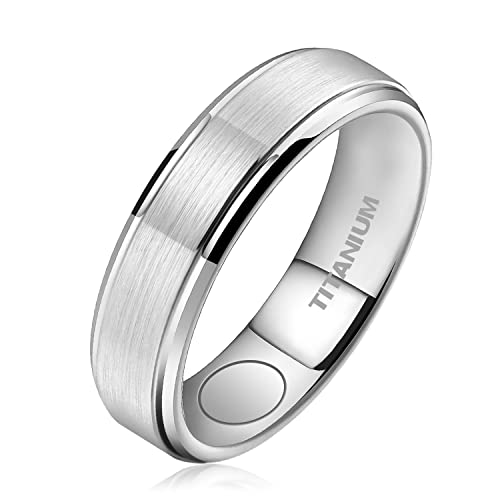 JEROOT 8mm Black Titanium Magnetic Ring for Men, 5mm Silver Pure ...