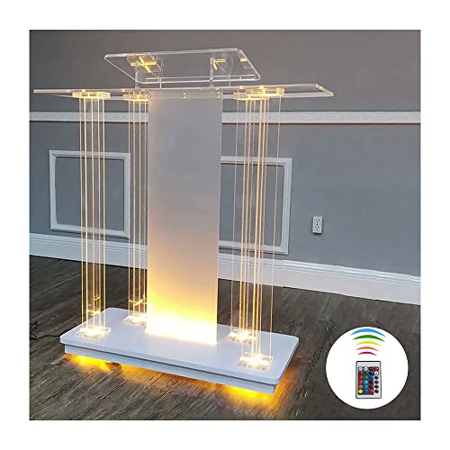 GOJLEX Church Pulpit with Led Lights, 46” Clear Acrylic Rolling Podium ...